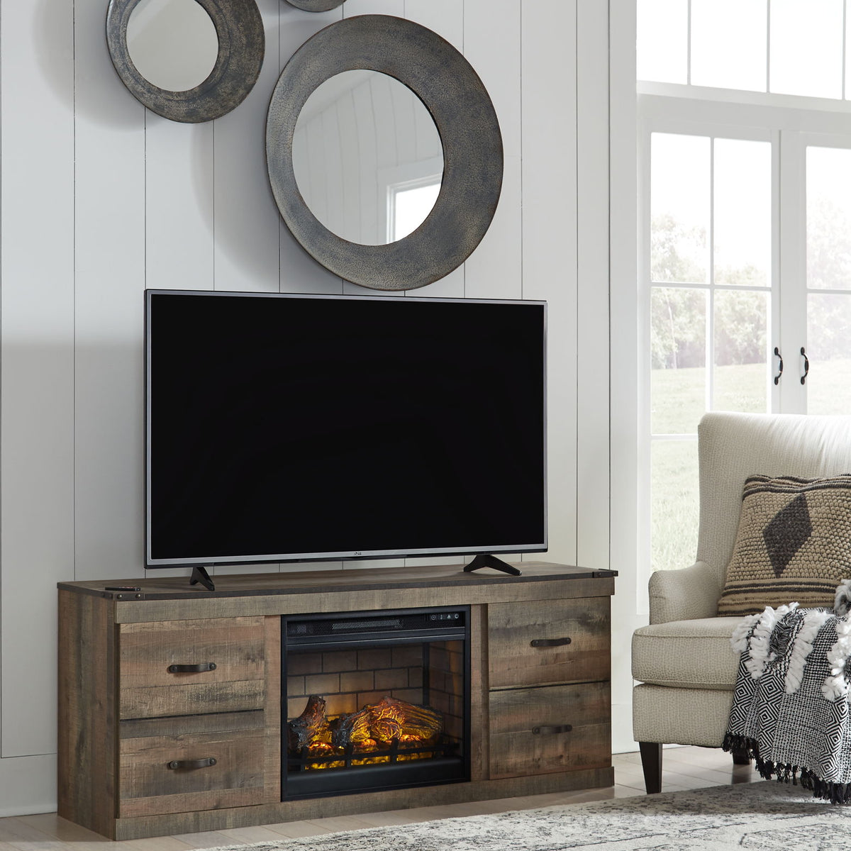Trinell - TV Stand With Electric Fireplace - Brown – Neill’s Home Store